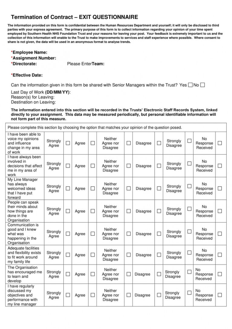 Internship Exit Interview Template