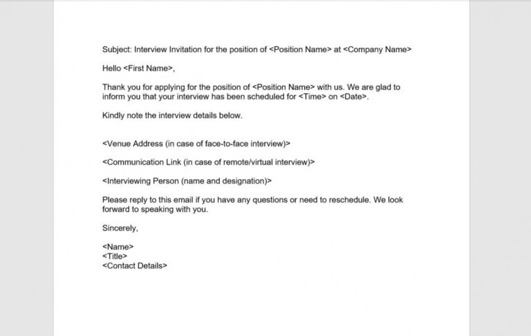 In Person Interview Invitation Template