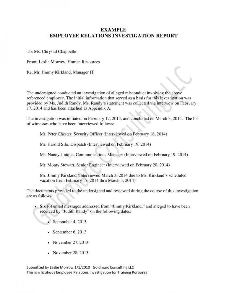 Workplace Investigation Interview Template