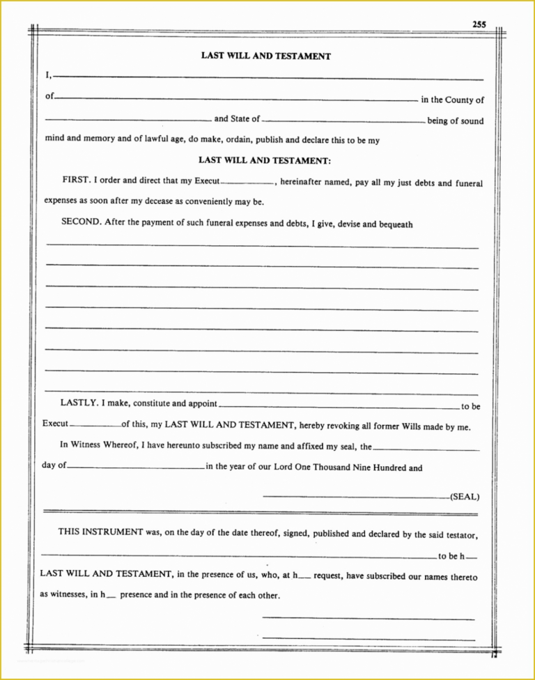 Last Will And Testament Template For Single Person