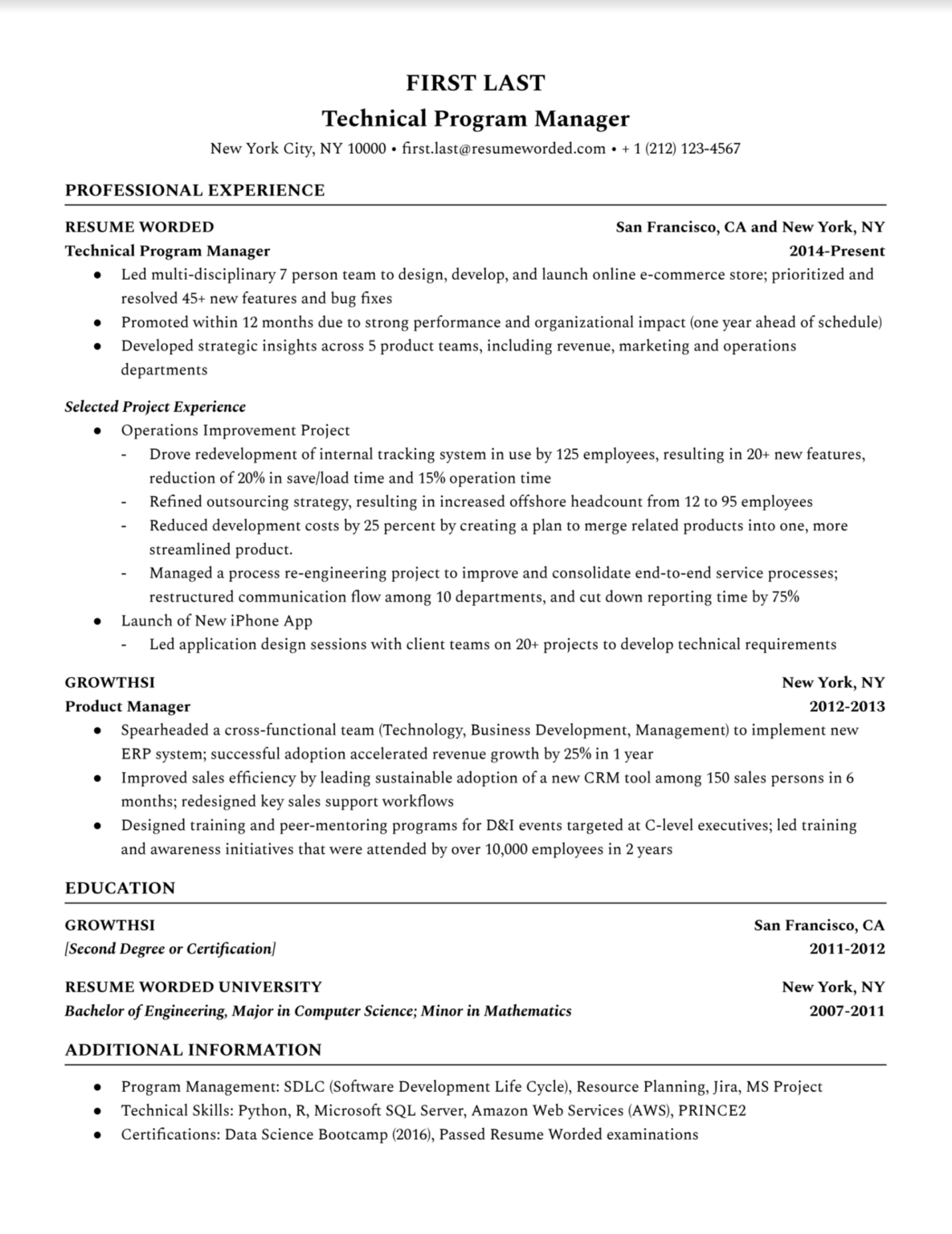 Technical Project Manager Resume Template