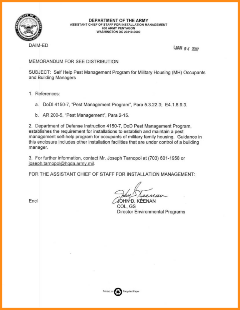 Army Memorandum Of Instruction Template