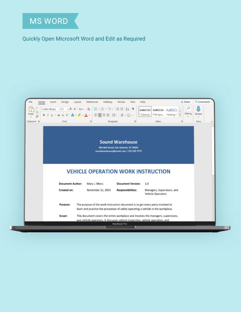 Office Work Instruction Template