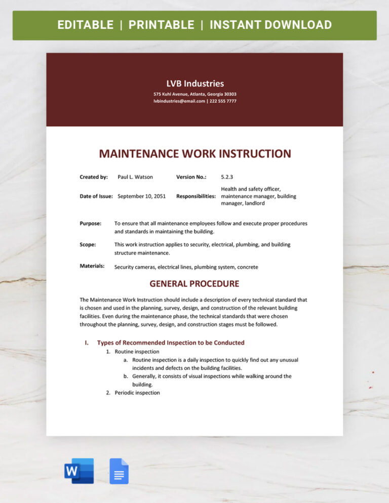 Construction Site Instruction Template