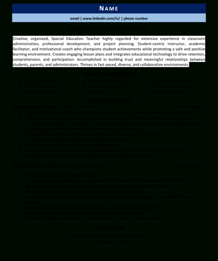 Department Of Education Resume Template